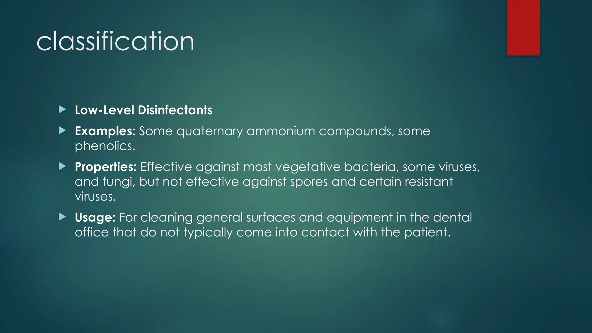 DISINFECTANTS CLASSIFICATION, TYPES AND USEAGE.pptx