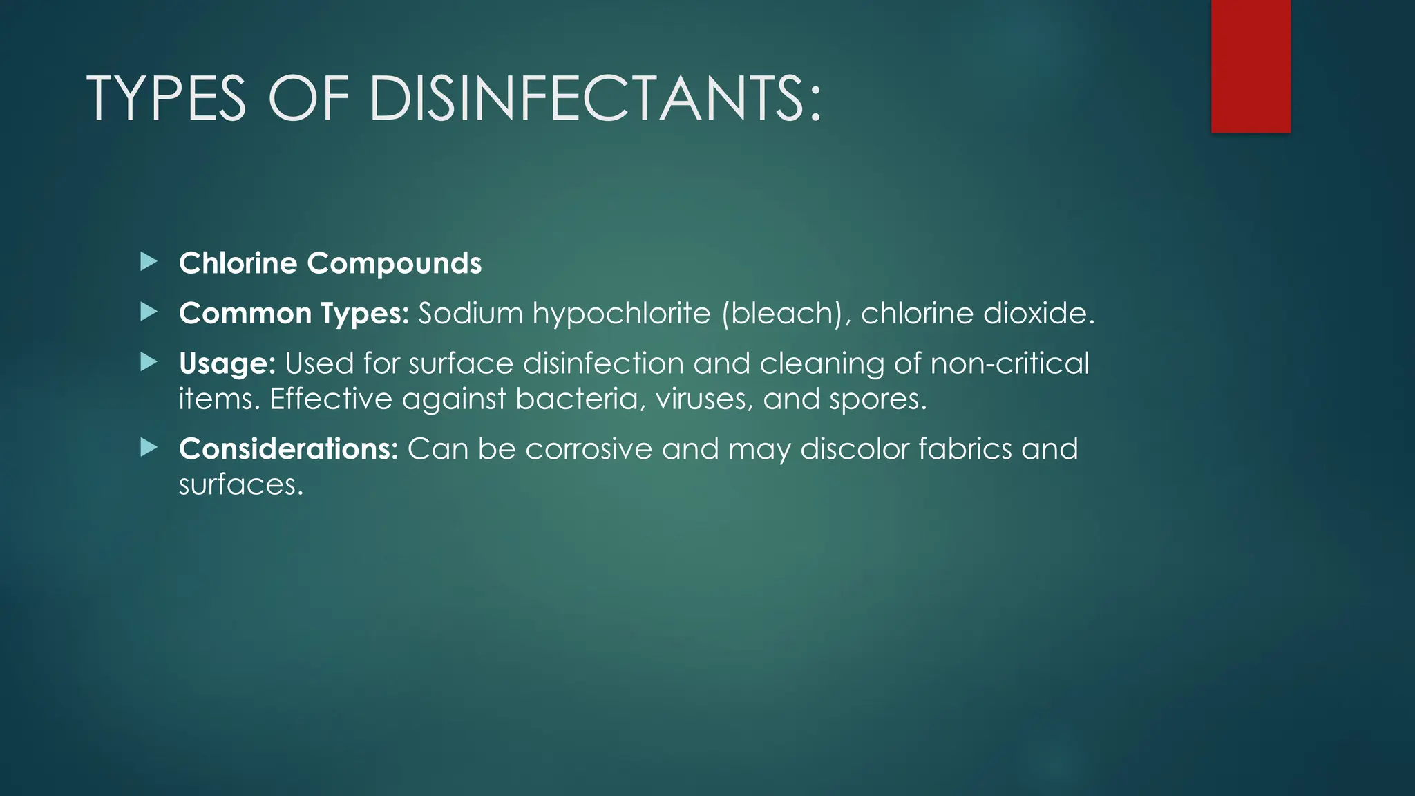 DISINFECTANTS CLASSIFICATION, TYPES AND USEAGE.pptx