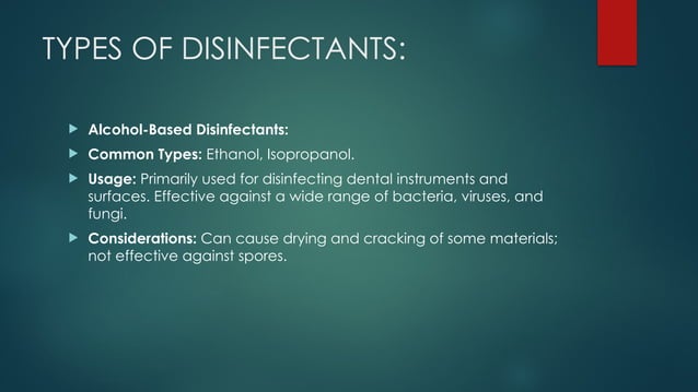 DISINFECTANTS CLASSIFICATION, TYPES AND USEAGE.pptx