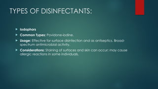DISINFECTANTS CLASSIFICATION, TYPES AND USEAGE.pptx