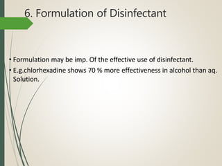Disinfection, Definition, classification,Mode of action, factors affecting & Evaluation of ...