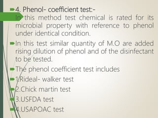 Disinfection, Definition, classification,Mode of action, factors affecting & Evaluation of ...