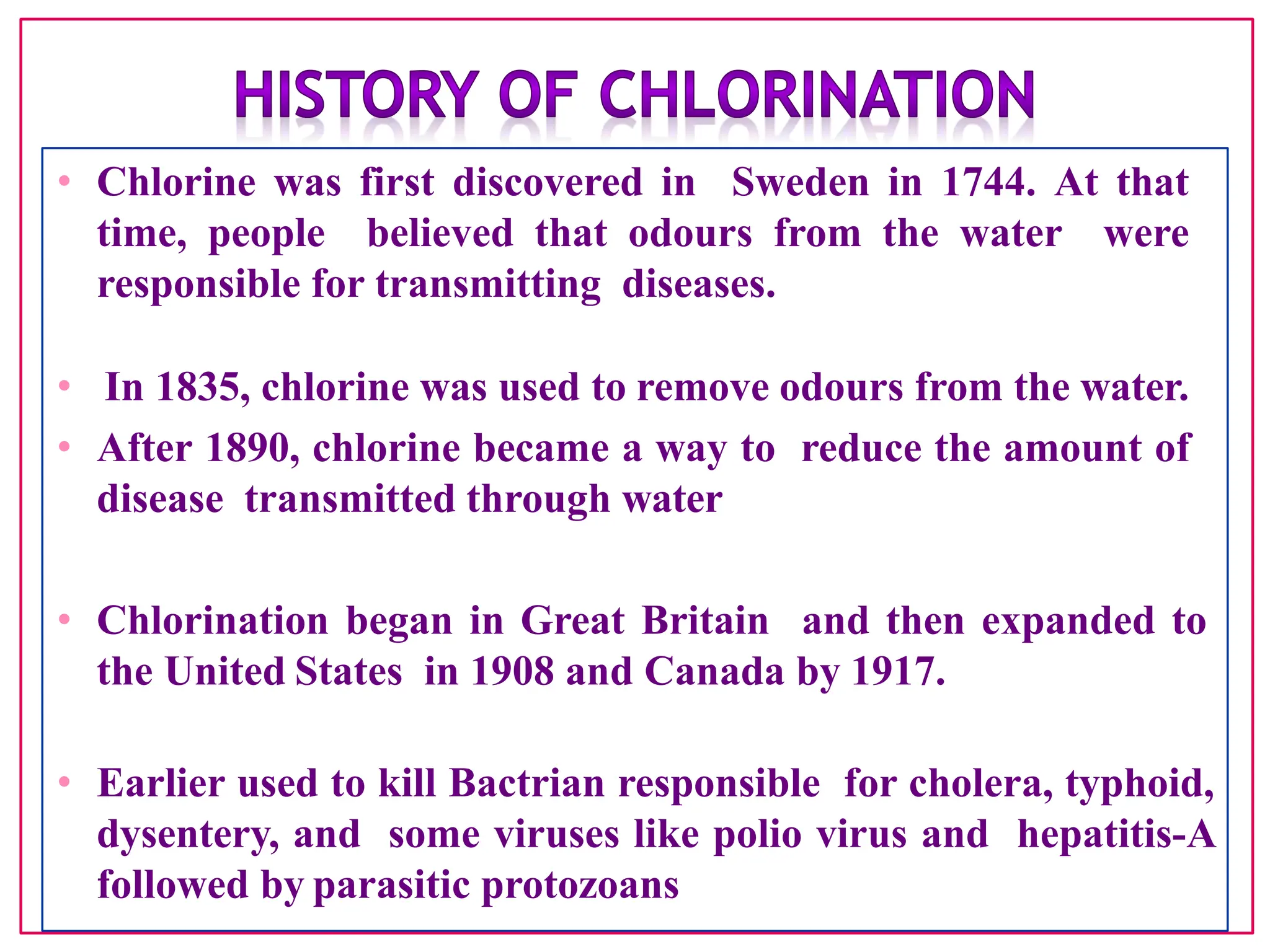 THE METHODS OF DISINFECTION AND THE TYPES OF CHLORINATION | PPT