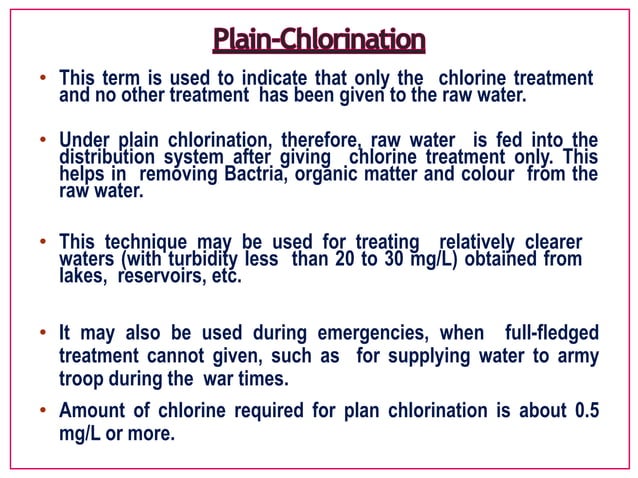 THE METHODS OF DISINFECTION AND THE TYPES OF CHLORINATION | PPT