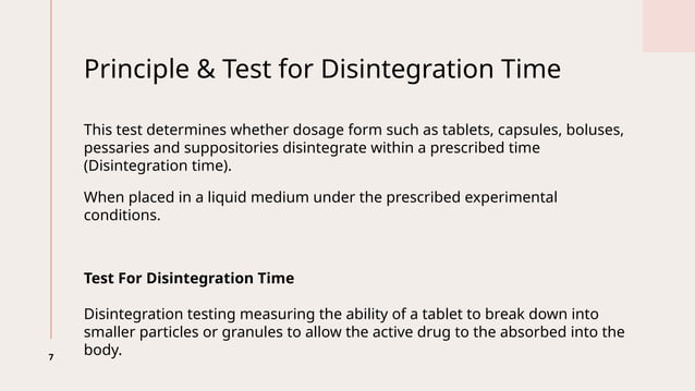Drug Disintegration Time from different dosage forms.pptx | Pharmaceutical Drugs | Medical Health