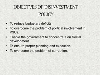 "Disinvestment Policy of India" presentation | PPTX