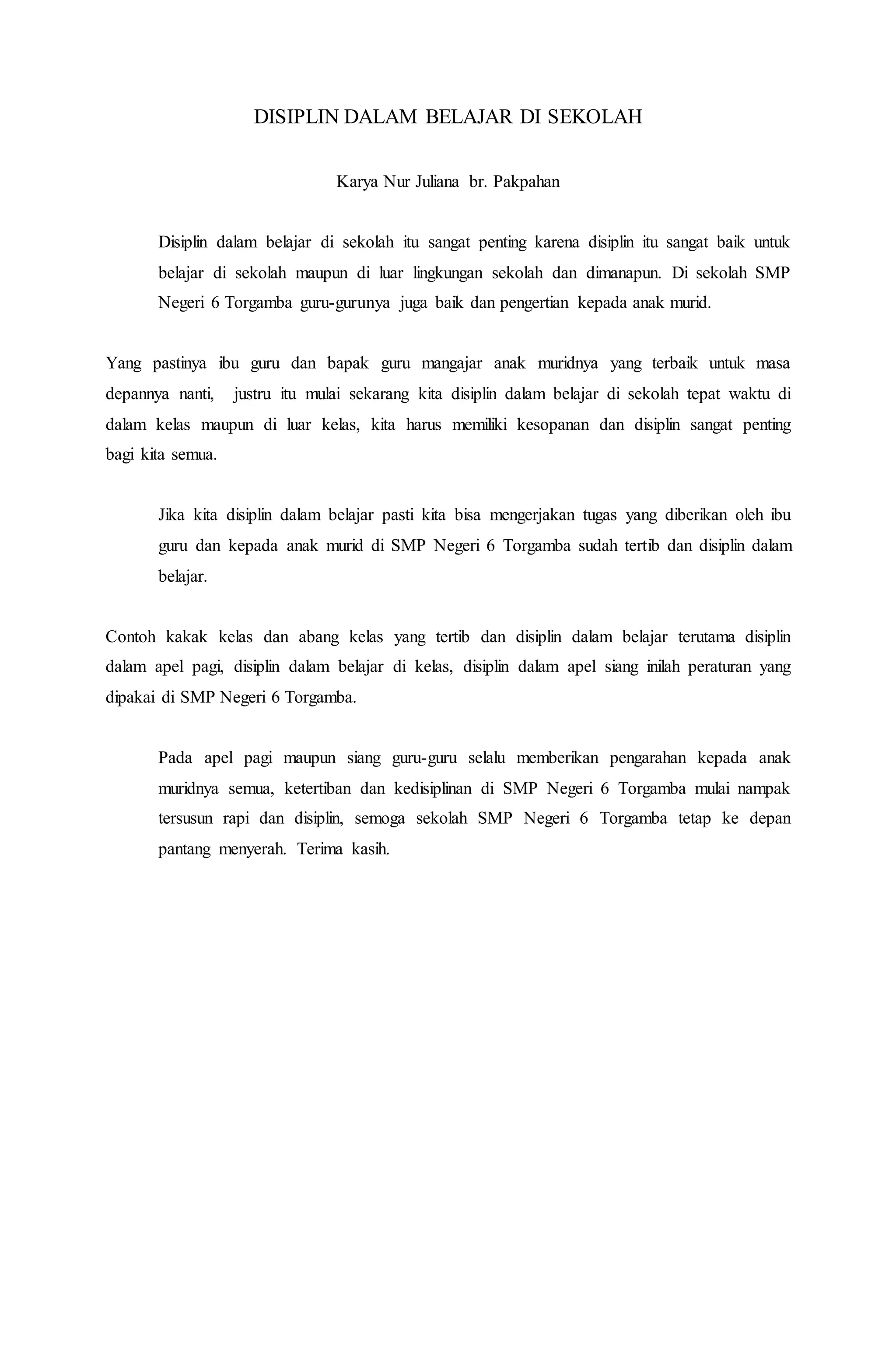 Disiplin dalam belajar di sekolah | DOCX