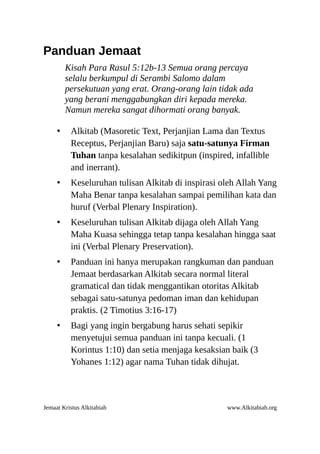 Panduan dan Doktrin Ringkas Jemaat Kristus Alkitabiah | PDF