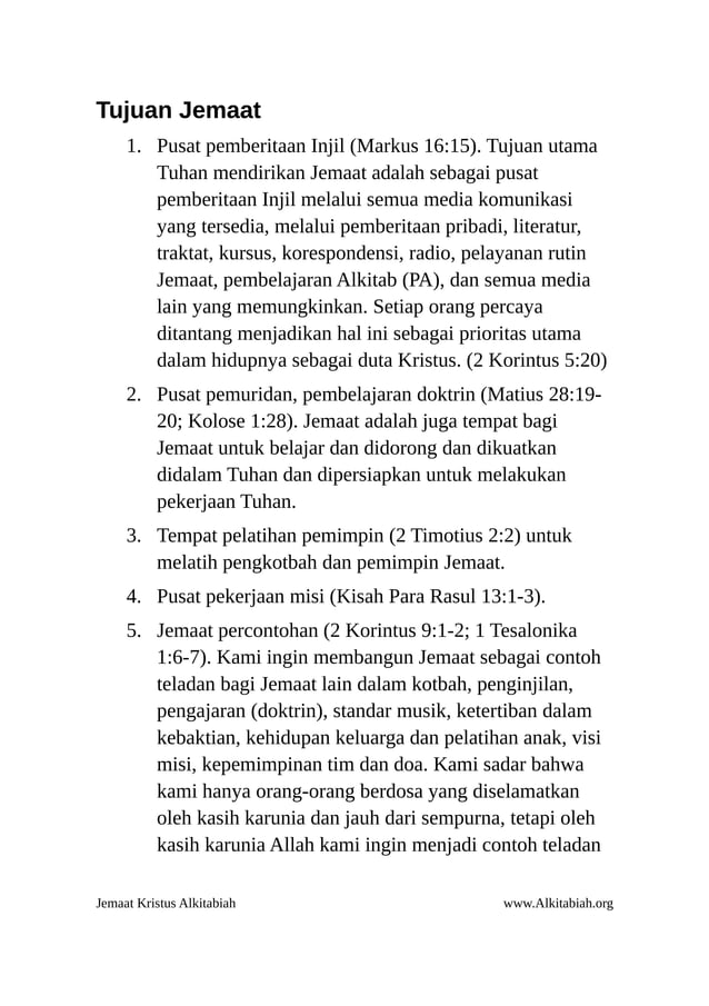 Panduan dan Doktrin Ringkas Jemaat Kristus Alkitabiah | PDF