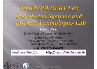 UNIFI.DSI.DISIT Lab Distributed Systems and Internet Technologies Lab | PPT