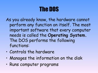 Disk Operating System ( D O S) | PPT | Operating Systems | Computer ...