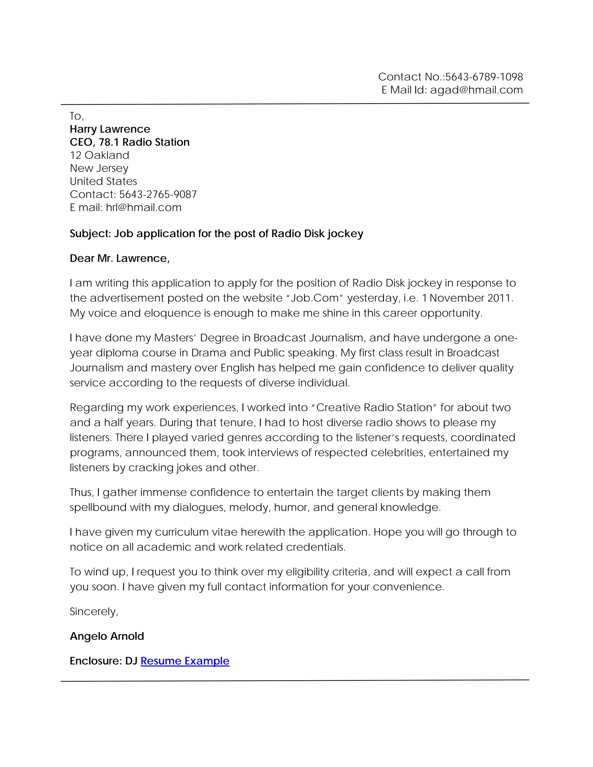 Disk Jockey Resume Cover Letter | PDF