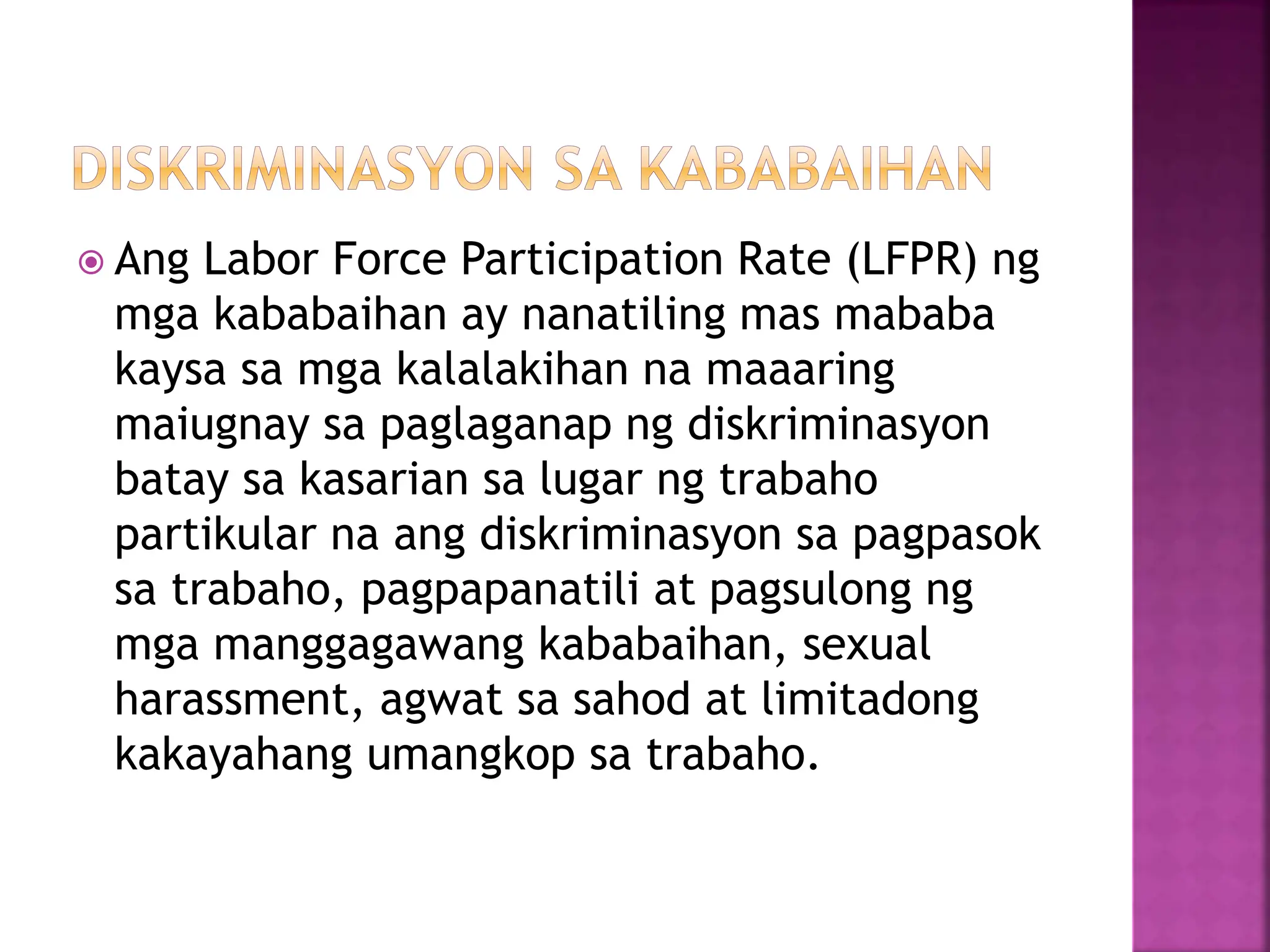 DISKRIMINASYON sa Kalalakihan, Kababaihan, at LGBTQ | PPTX