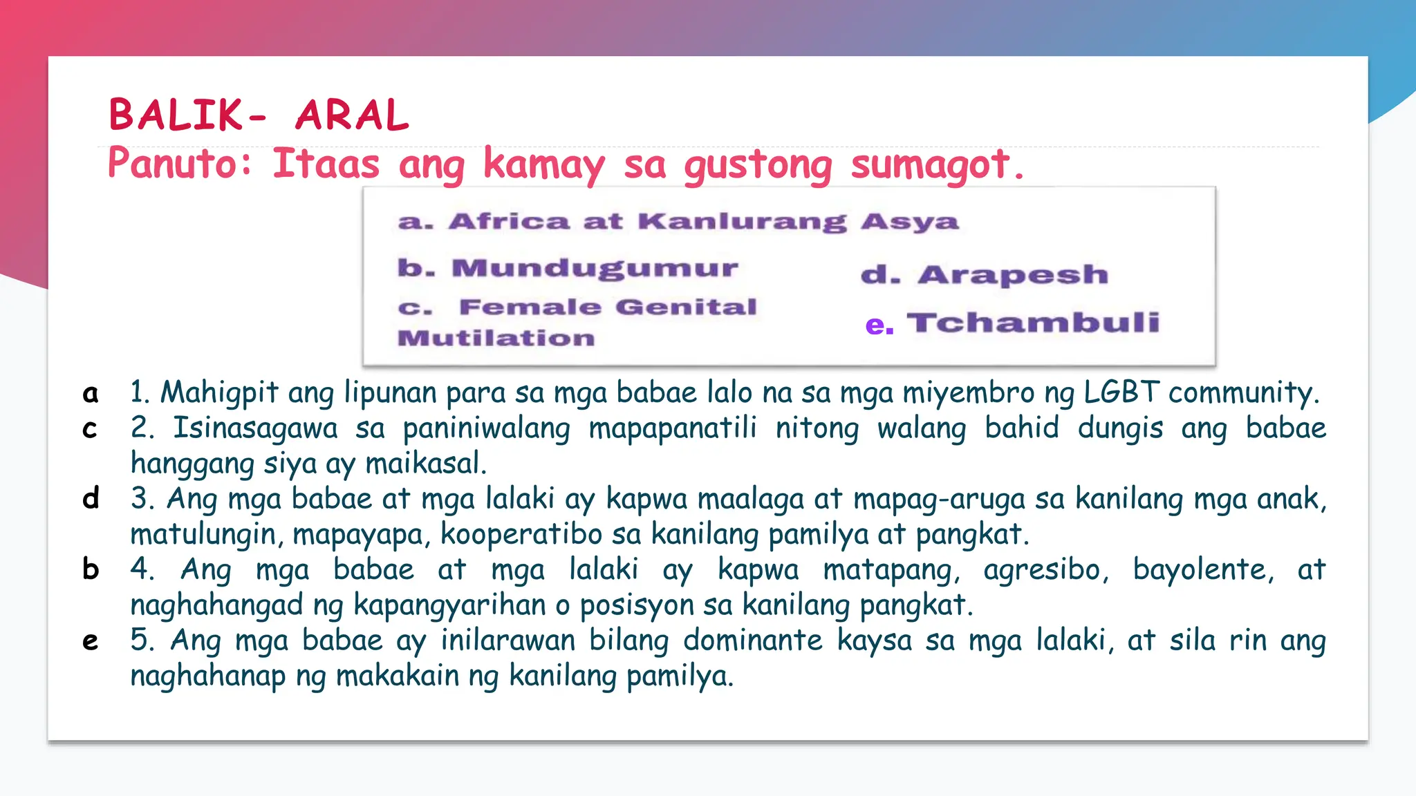 Diskriminasyon sa mga Lalaki, Babae at LGBT.pptx