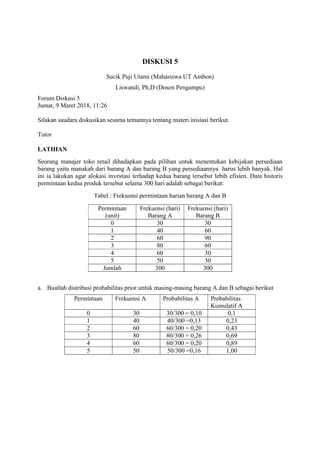 Sucik Puji Utami, Liswandi, Ph.D, Diskusi 5 Simlulasi Permodelan, UT ...