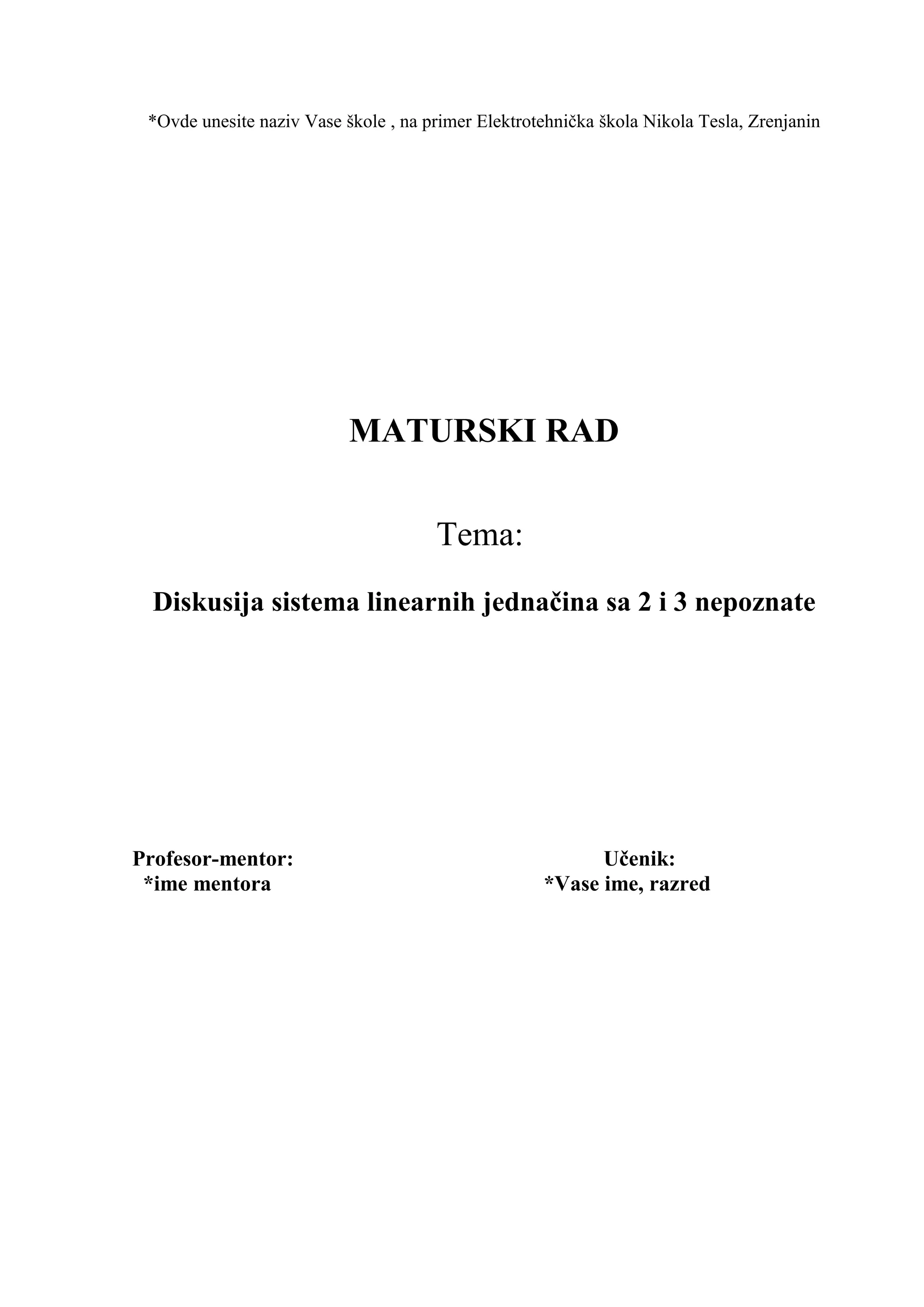 Diskusija sistema linearnih jednacina sa 2 i 3 nepoznate | DOC