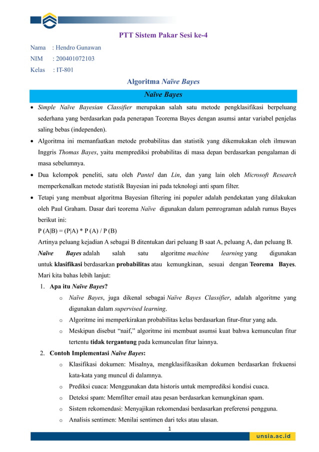 Diskusi PPT Sistem Pakar Sesi Ke-4 Simple Naïve Bayesian Classifier .pdf