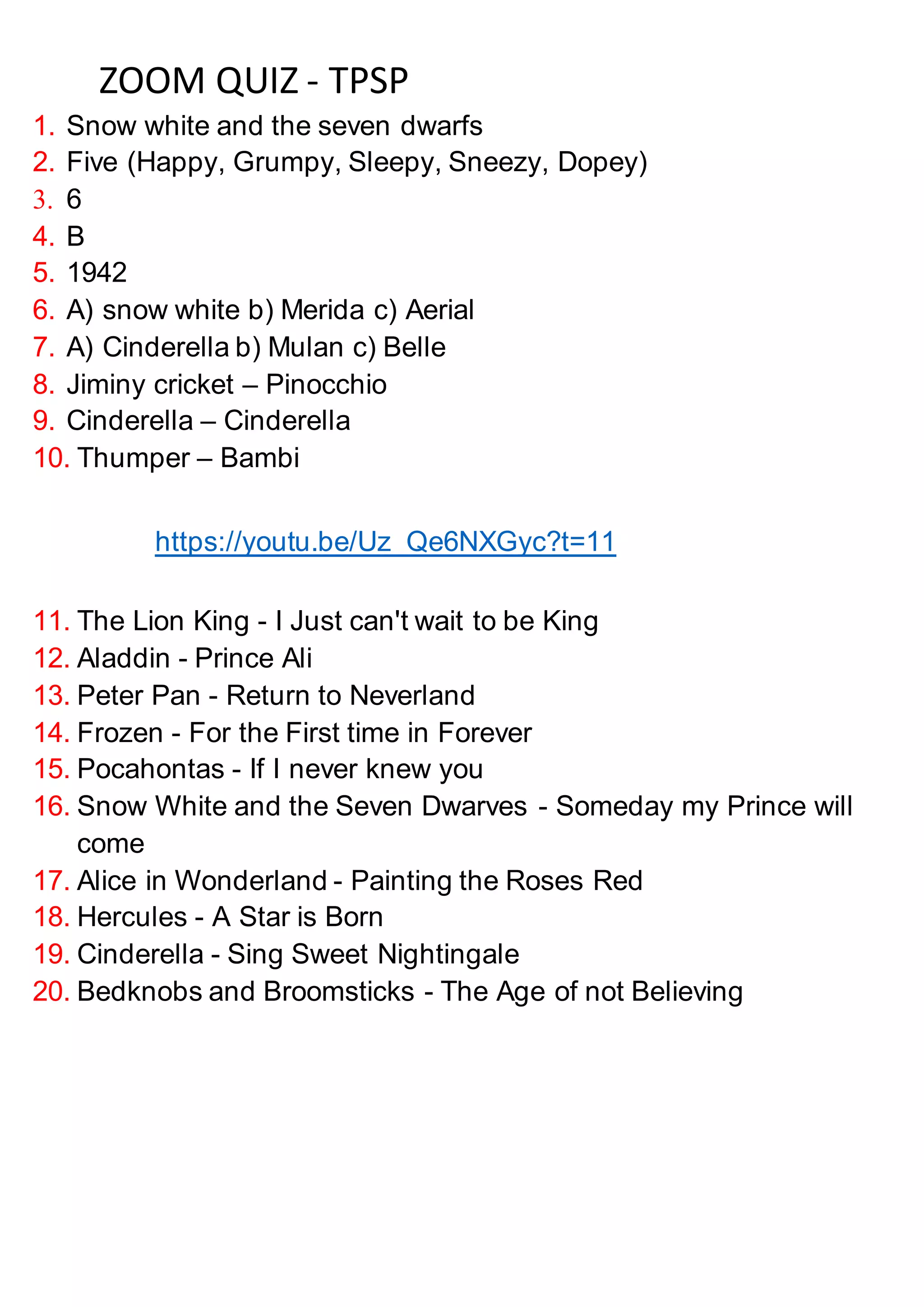 Disney musicals quiz answers tpsp | DOCX