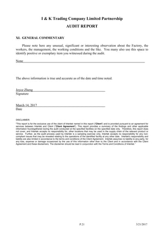 Disney Official Audit Report Issued by Intertek march-14-2017 | PDF