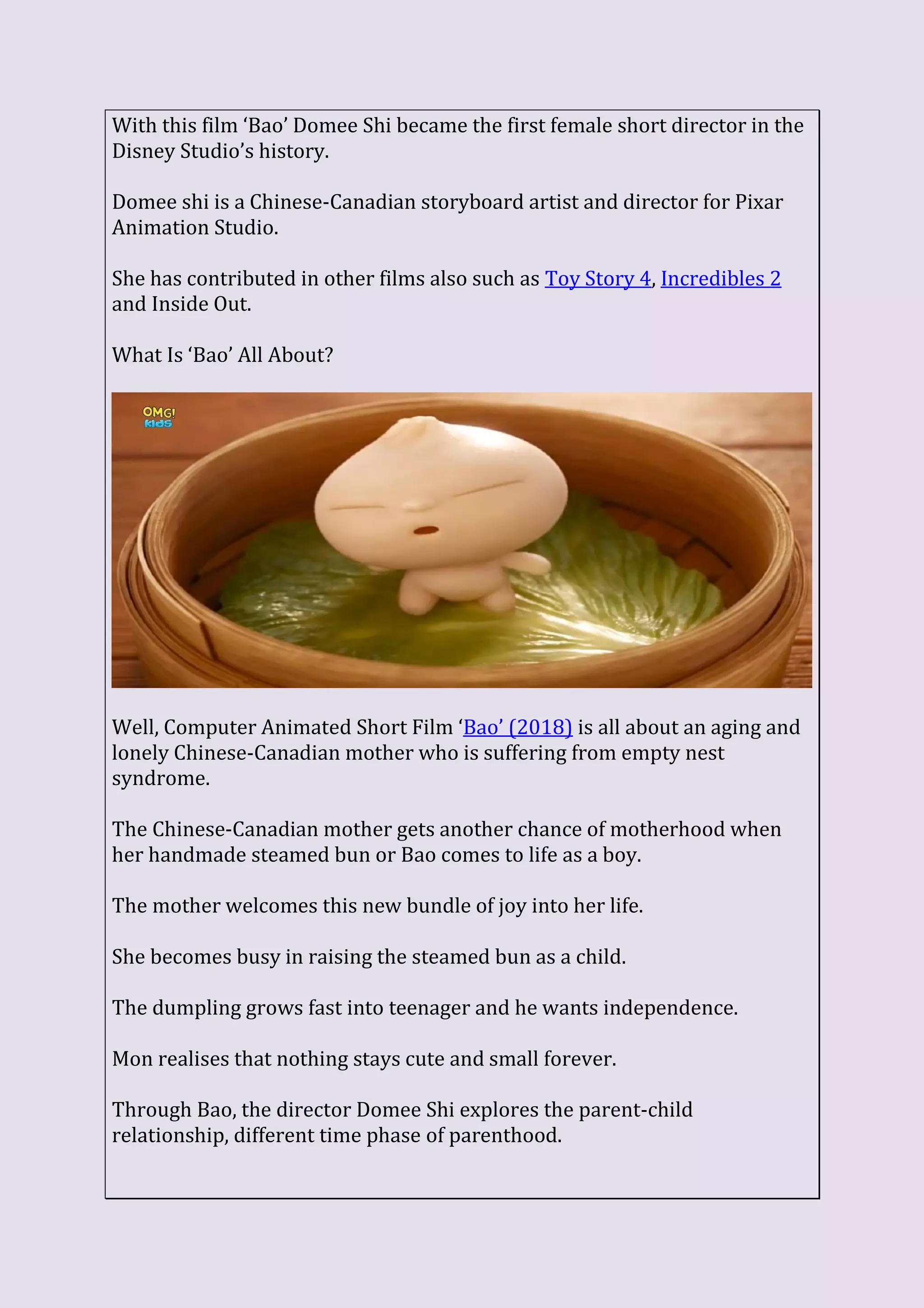 Disney Pixar Bao Wins Award For Best Animated Short Film | PDF