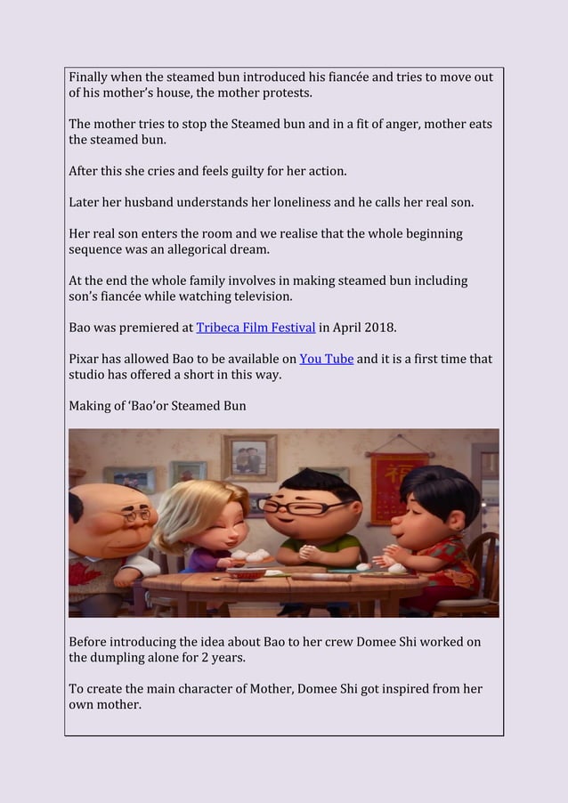 Disney Pixar Bao Wins Award For Best Animated Short Film | PDF