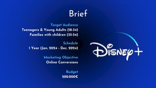 A complete digital marketing strategy presentation for Disney+. | PPTX
