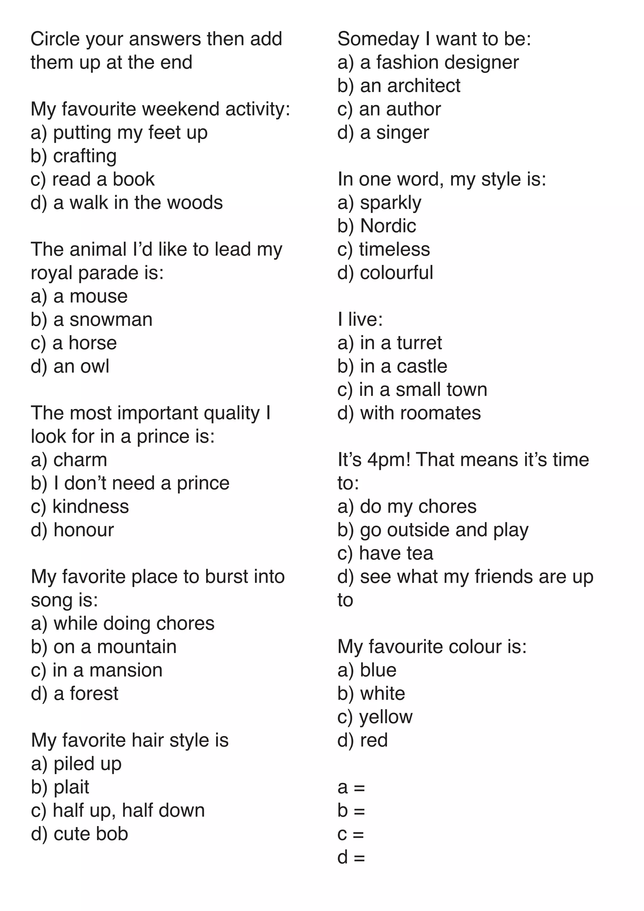 princess quiz | PDF