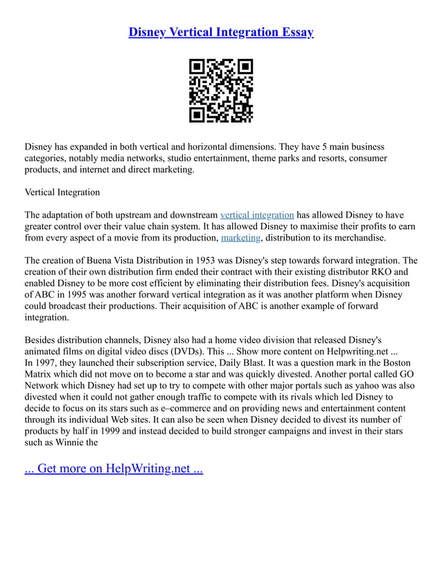 Disney Vertical Integration Essay | PDF | Mergers and Acquisitions ...