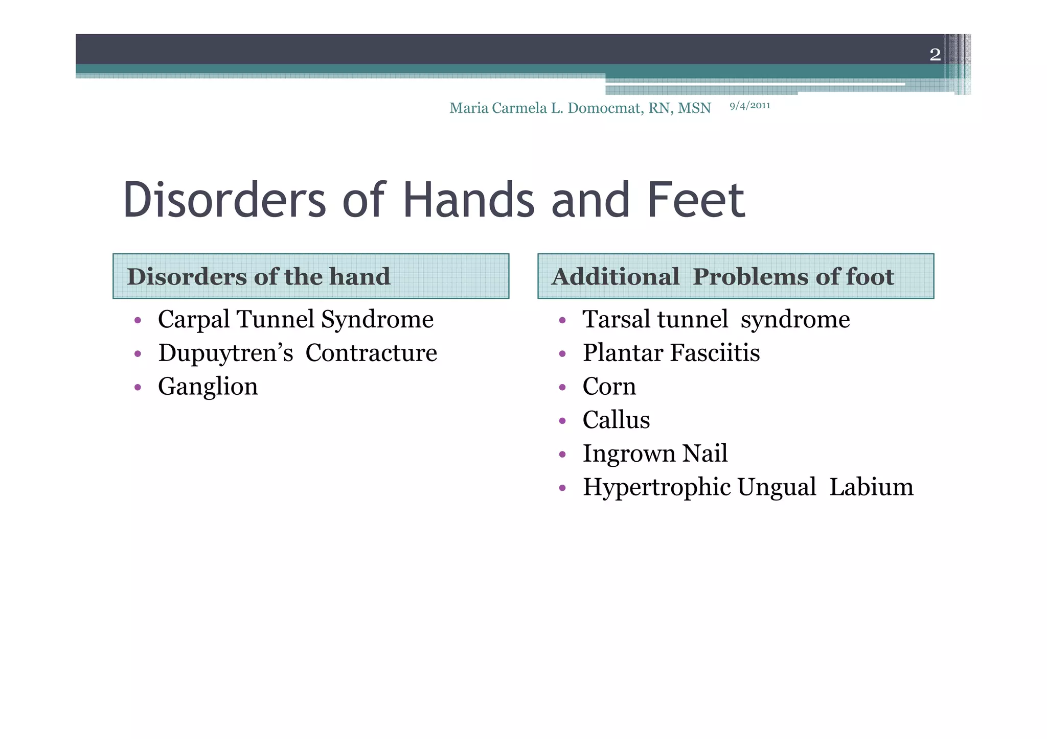 Disorders of hands and feet | PDF
