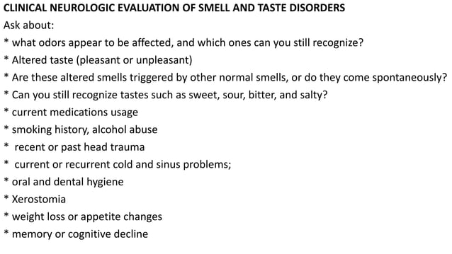 Disorders of taste and smell | PPTX | Brain and Nervous System ...