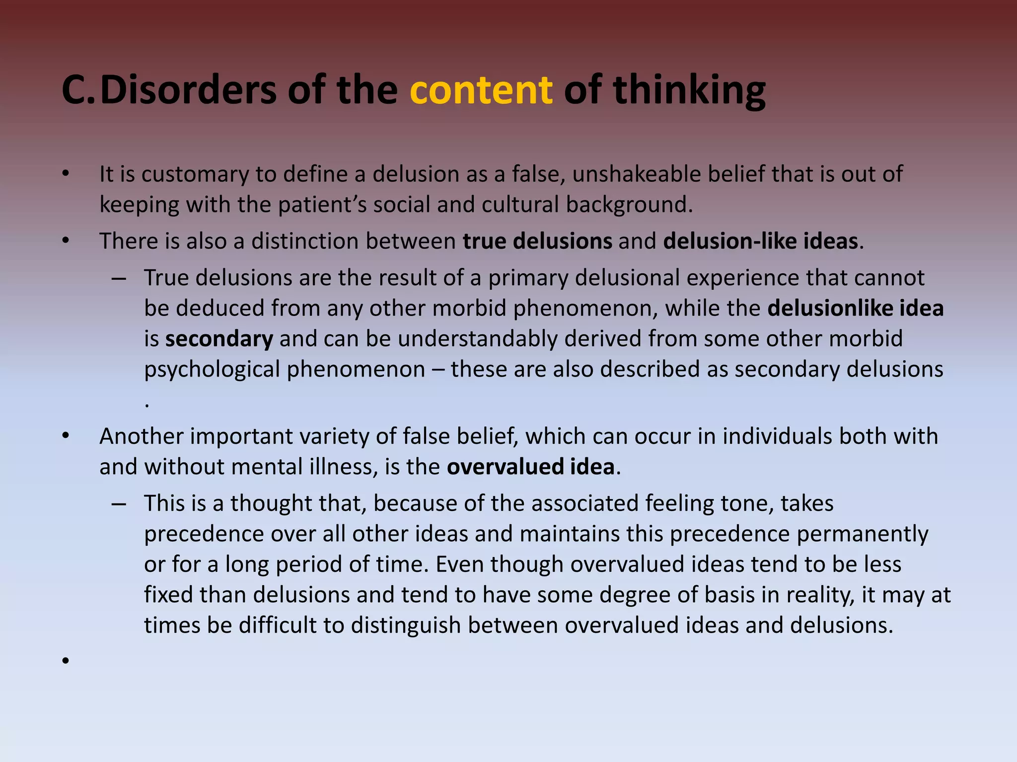 Disorders of thought | PPTX