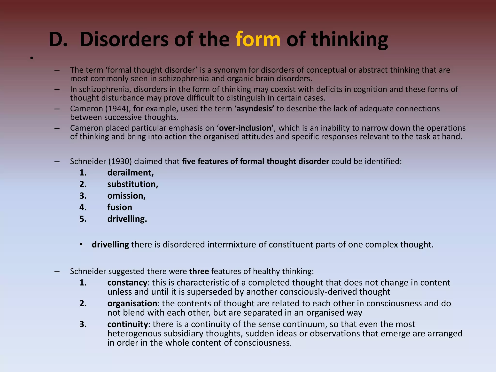 Disorders of thought | PPTX