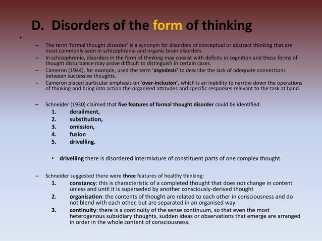 Disorders of thought | PPTX | Brain and Nervous System Disorders ...