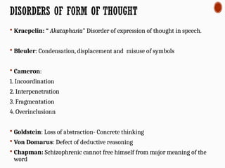 Disorders of thought and speech Fish and sims | PPTX