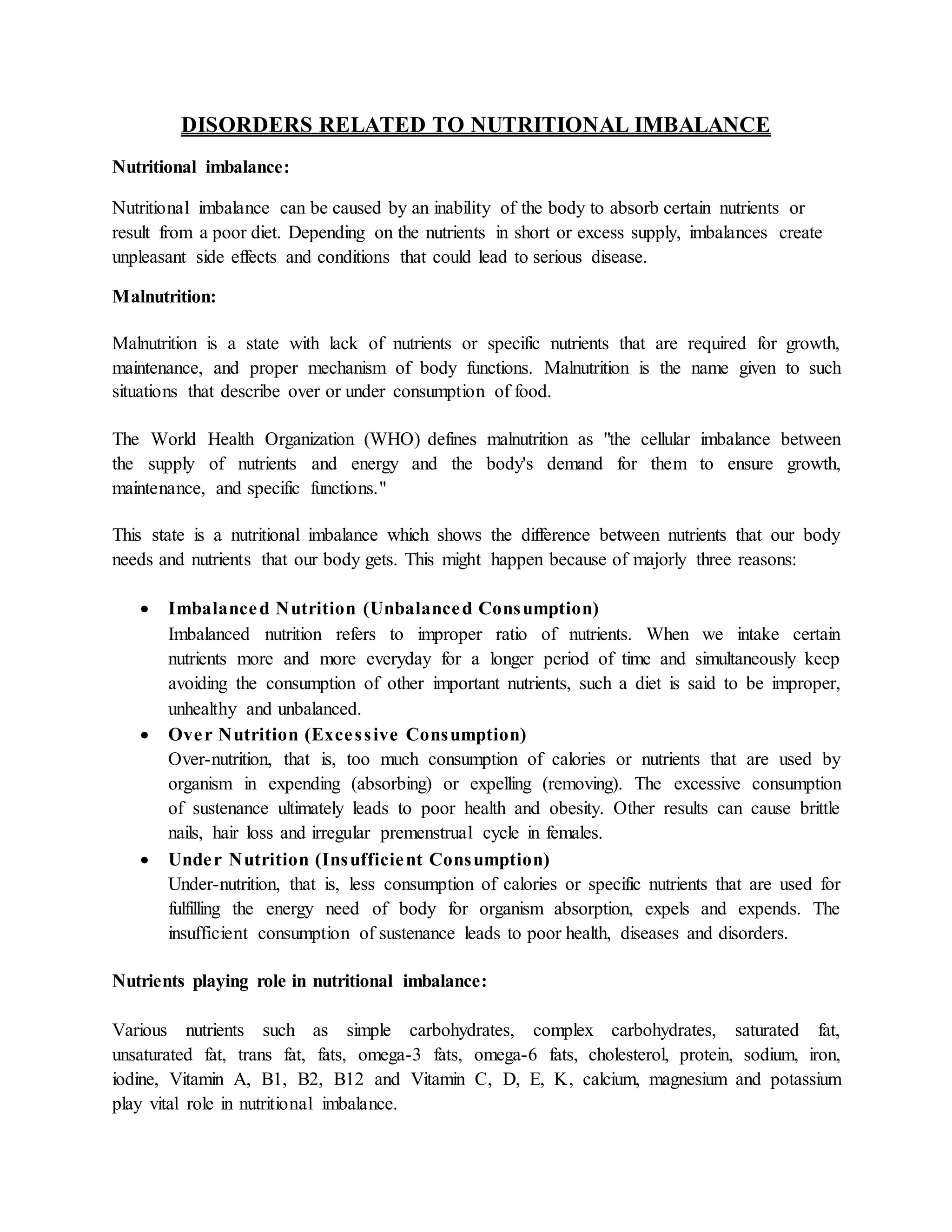 Disorders related to nutritional imbalance | DOCX