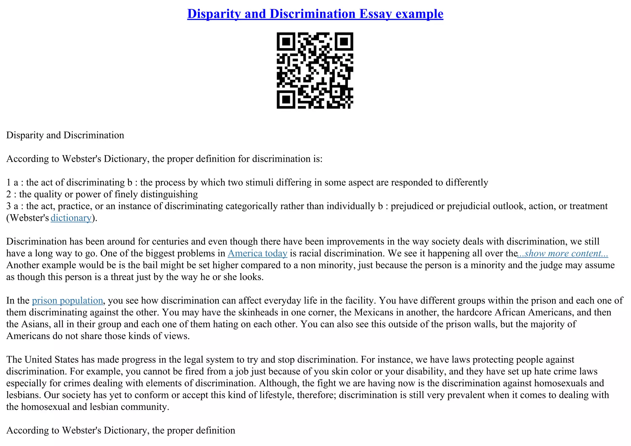 Disparity And Discrimination Essay Example | PPT