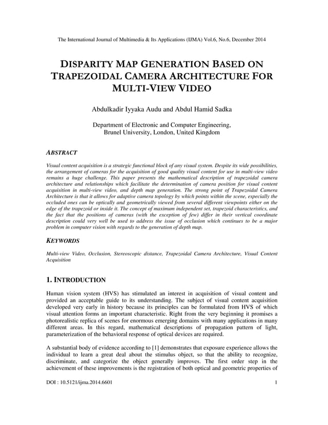 Disparity map generation based on trapezoidal camera architecture for multi view video | PDF