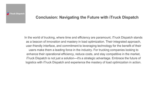 Dispatch App Mastery: iTruck Dispatch's Approach to Load Optimization | PPT