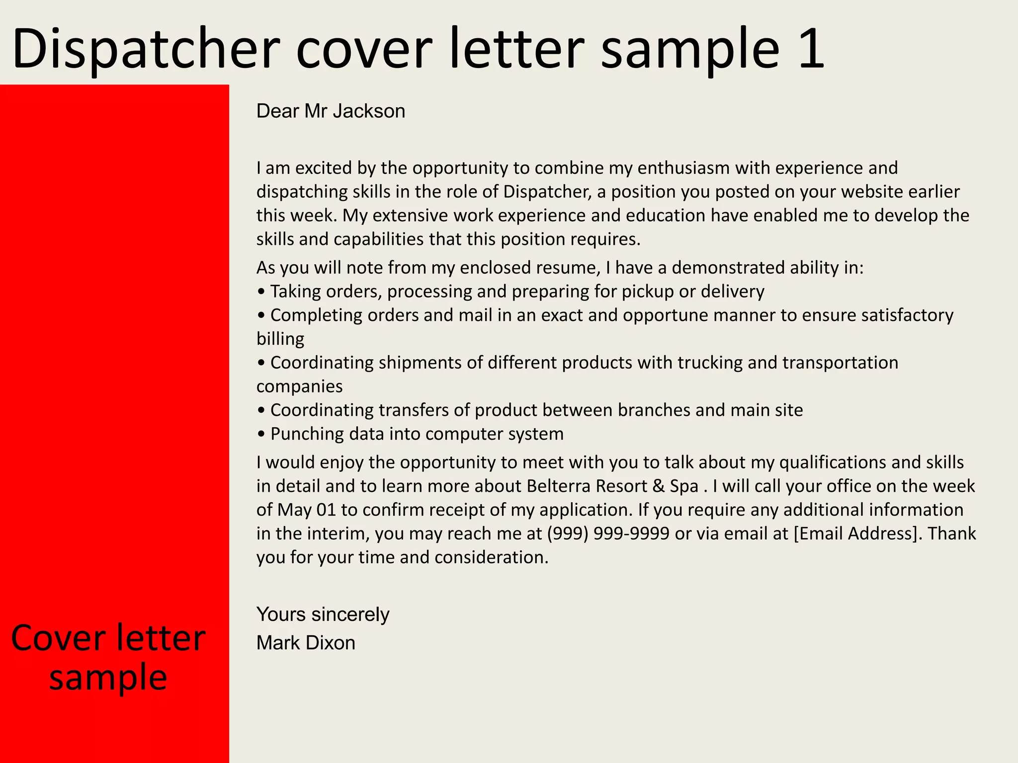 Dispatcher cover letter | PPTX