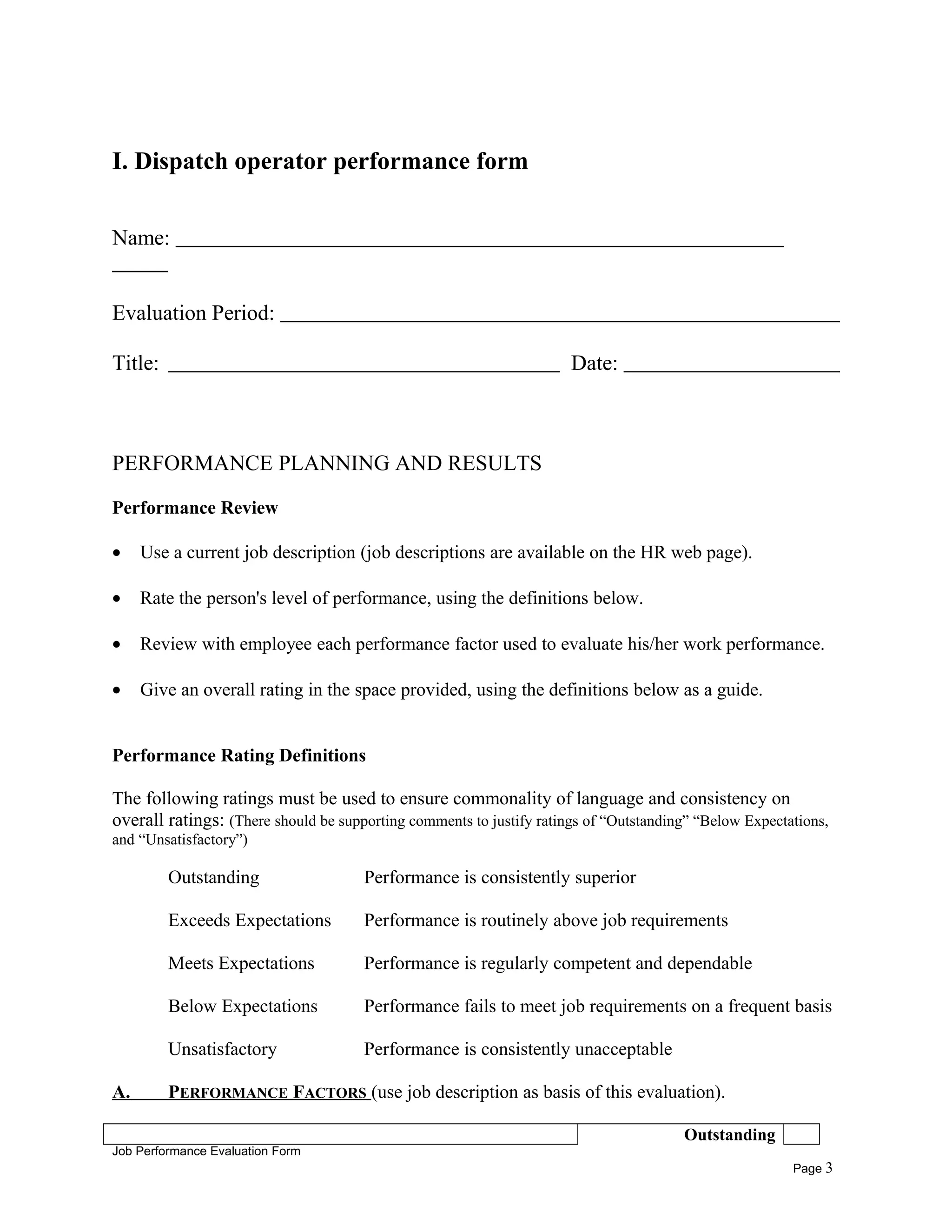 Dispatch operator performance appraisal | DOC