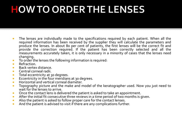 Dispensing of ortho k lenses | PPTX | Eye and Vision Conditions | Diseases and Conditions