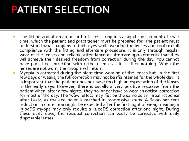 Dispensing of ortho k lenses | PPTX | Eye and Vision Conditions | Diseases and Conditions
