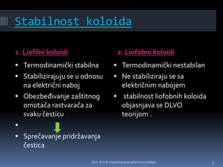 Disperzni sistemi, dtabilnost koloida, DVLO teorija.pptx