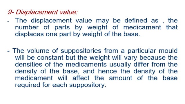 suppositories Displacement value calculation | PPTX