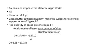 suppositories Displacement value calculation | PPTX