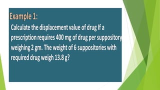 Displacement value of suppositories. | PPT