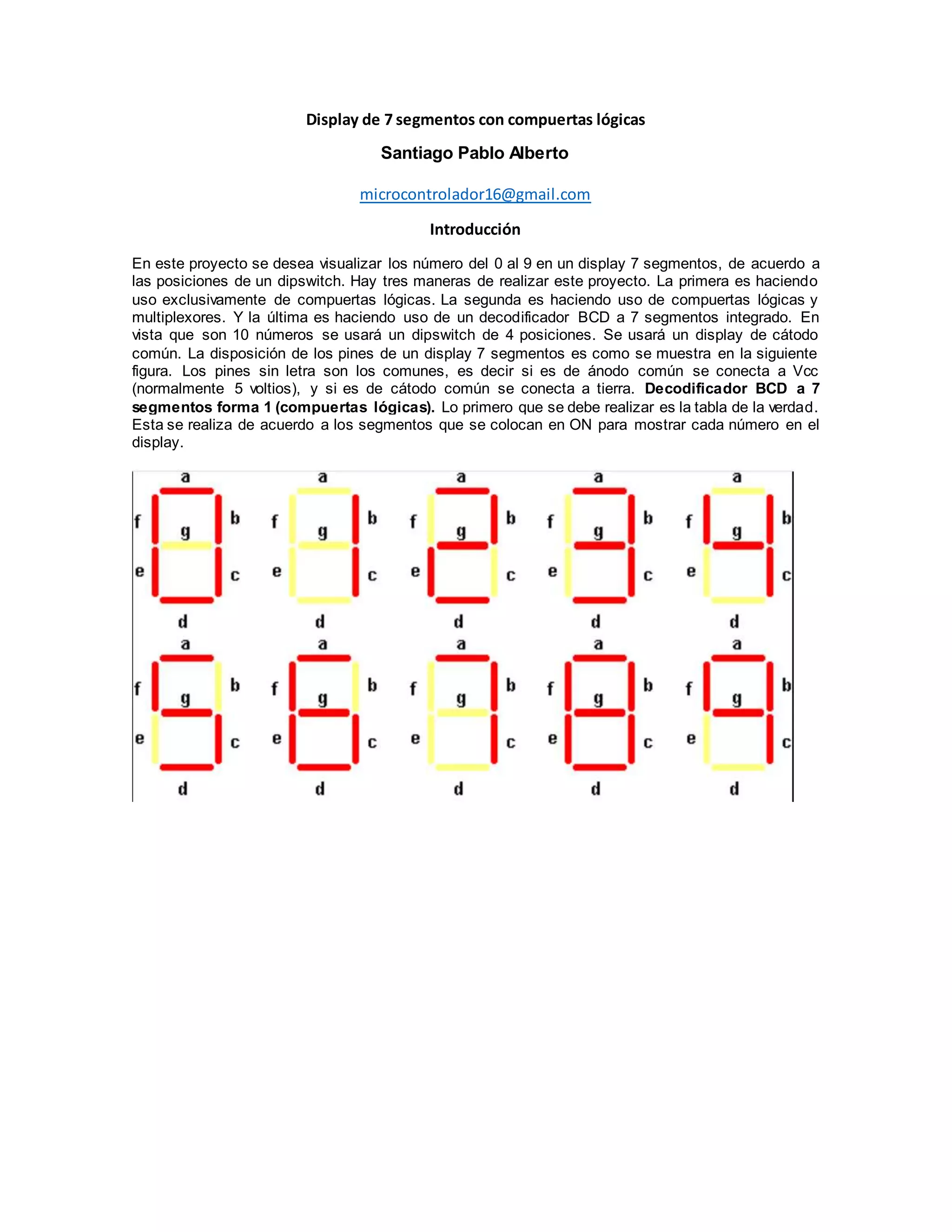 Electrónica digital: Display de 7 segmentos con compuertas lógicas | DOCX