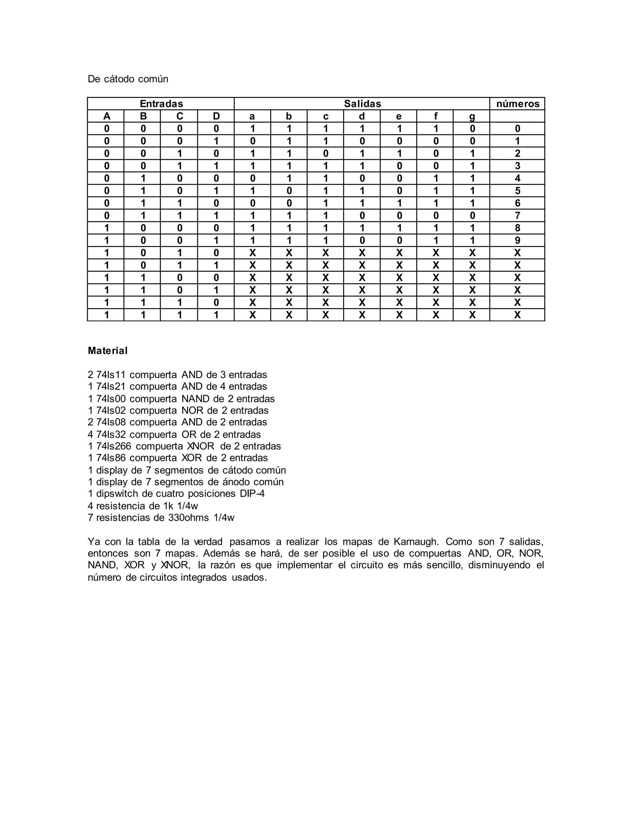 Electrónica digital: Display de 7 segmentos con compuertas lógicas | DOCX
