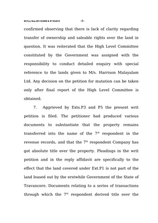 WPC 28115/2006 Pokkuvaravu of harrison plantation property allowed ...