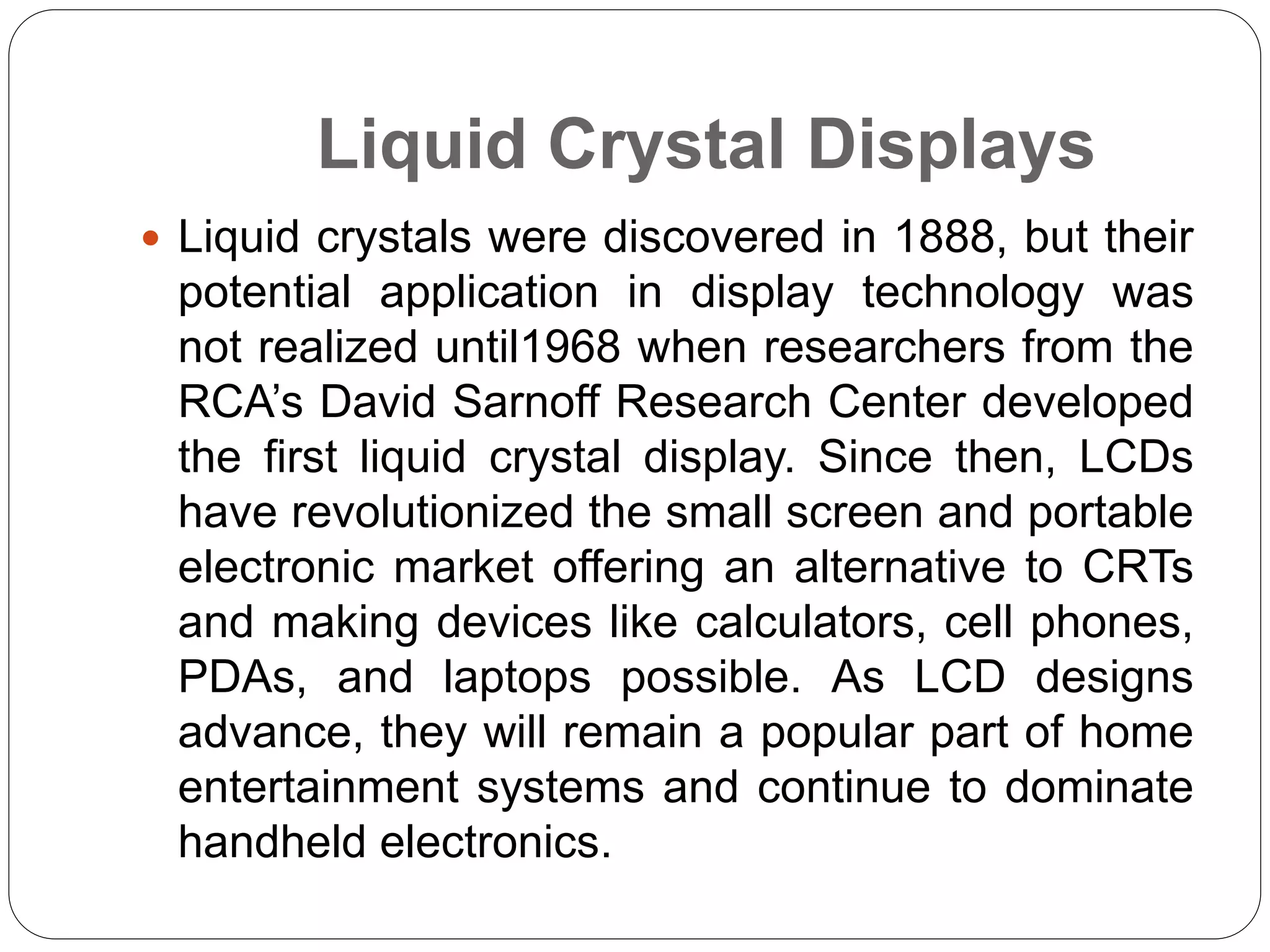 Display technology (LCD) BASICS | PPTX